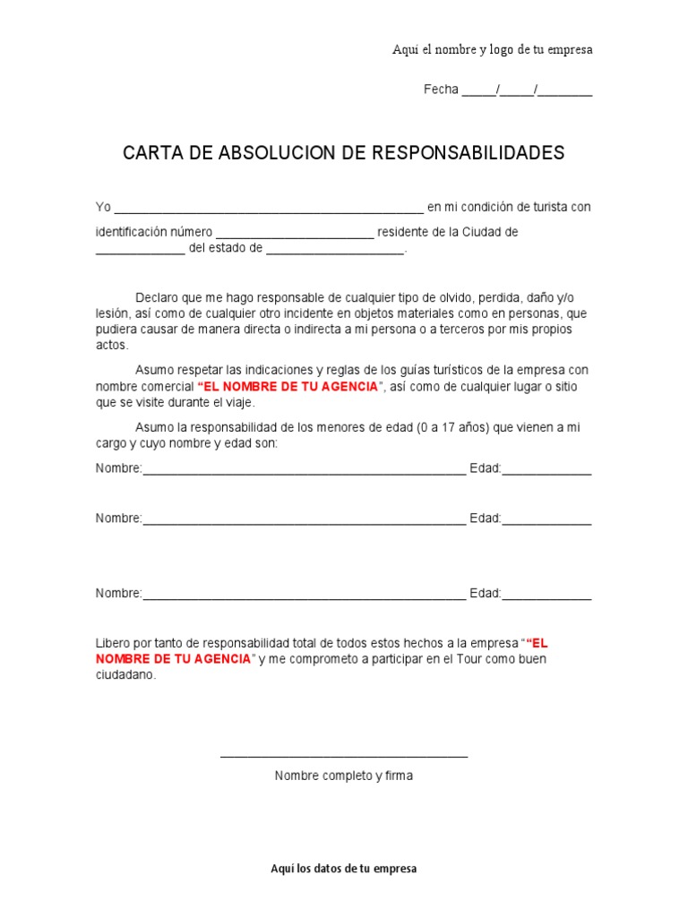 Carta de Absolucion de Responsabilidades | PDF