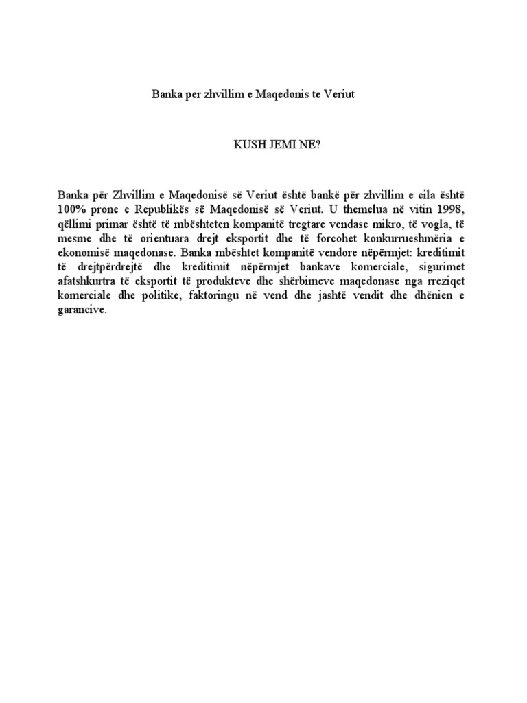 Banka Per Zhvillim e Maqedonis Te Veriut | PDF