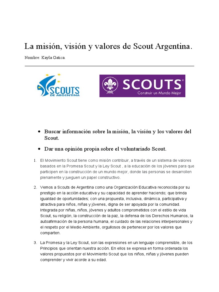 La Misión, Visión y Valores de Scout Argentina | PDF | Exploración