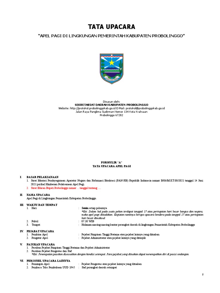 01 Tata Upacara Apel Pagi | PDF