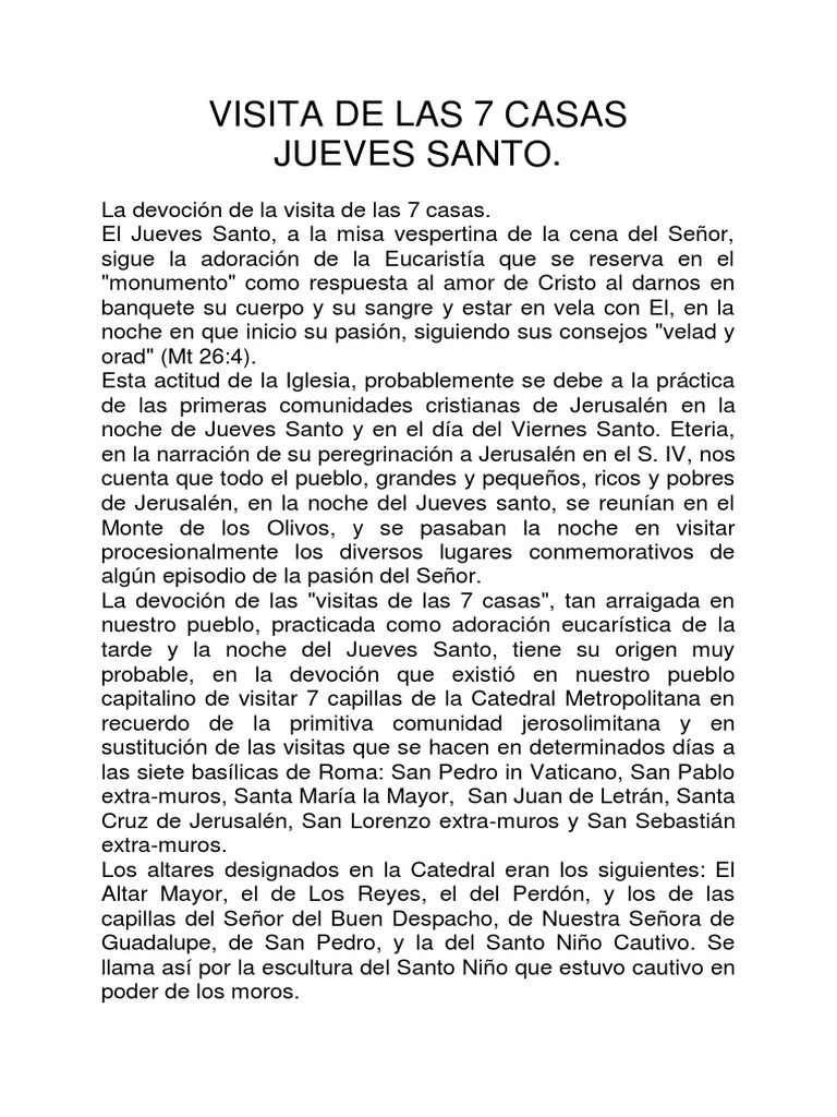 Visita de Las 7 Casas El Jueves Santo | PDF | Jesús | orador del Señor