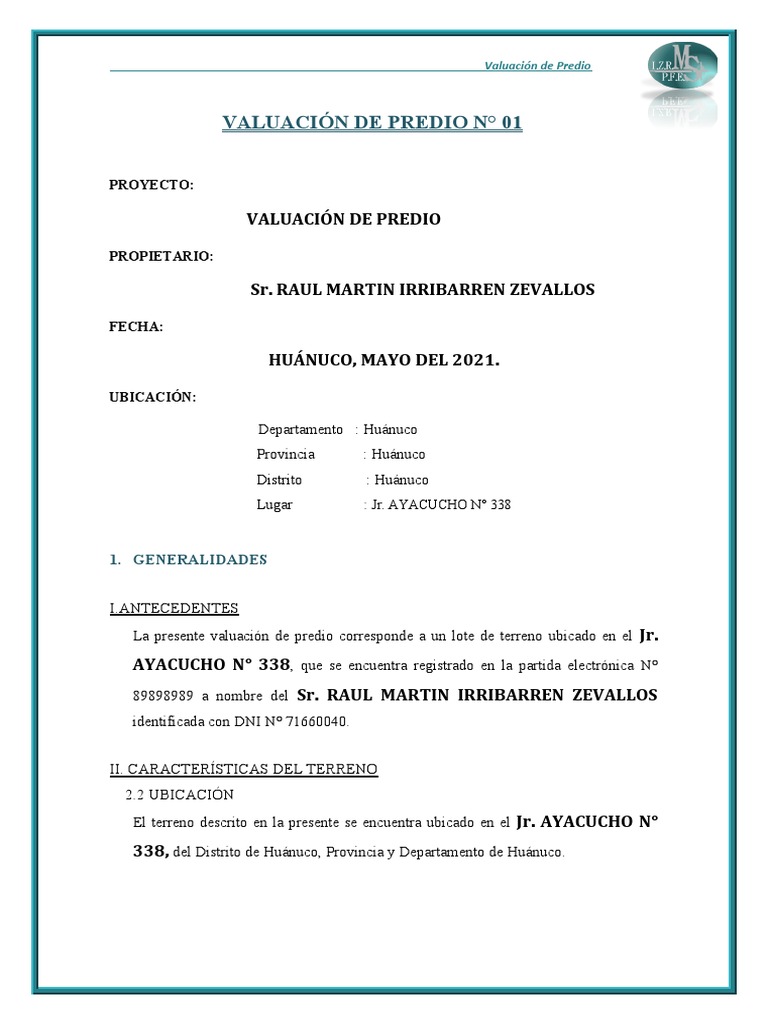 Valuación de Predio | PDF | Valoración (Finanzas) | Tecnología geográfica