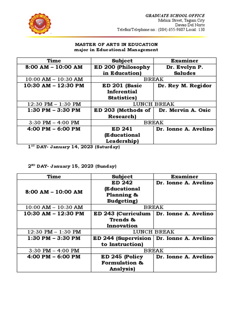 MA in Education Exam Schedule 2023 | PDF | Wellness