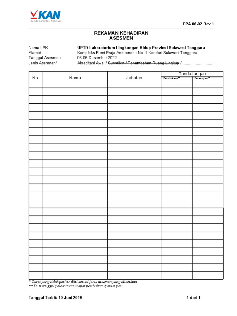 FPA 06-02 Rev.1 Rekaman Kehadiran | PDF