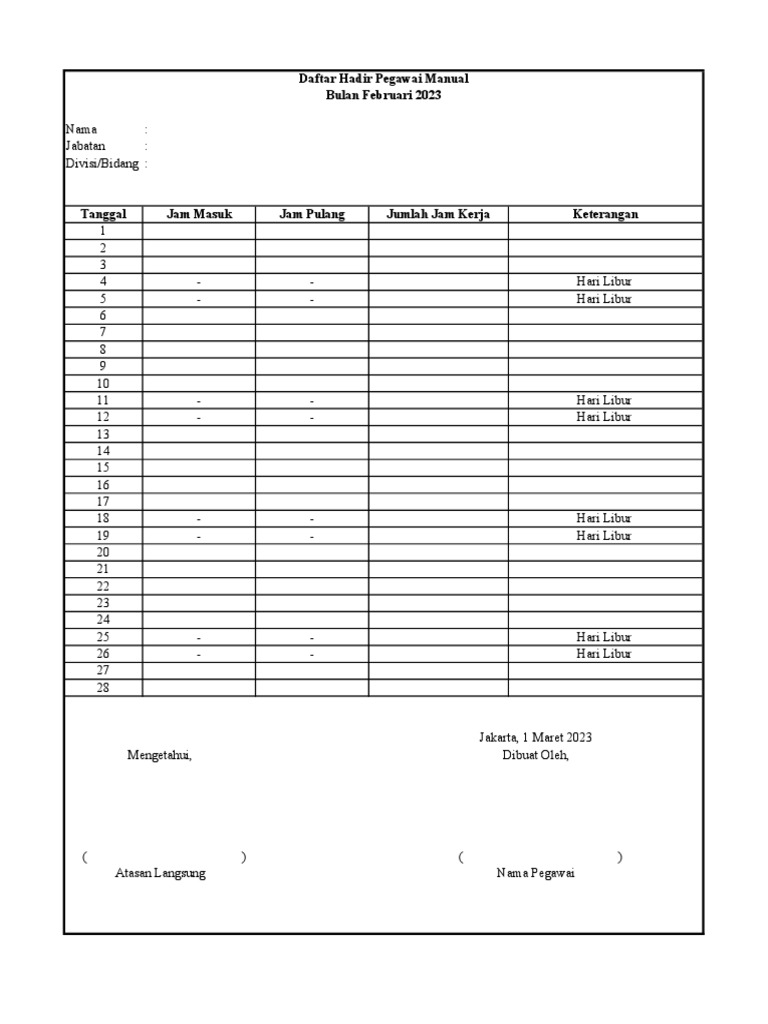 Form Daftar Hadir Manual | PDF