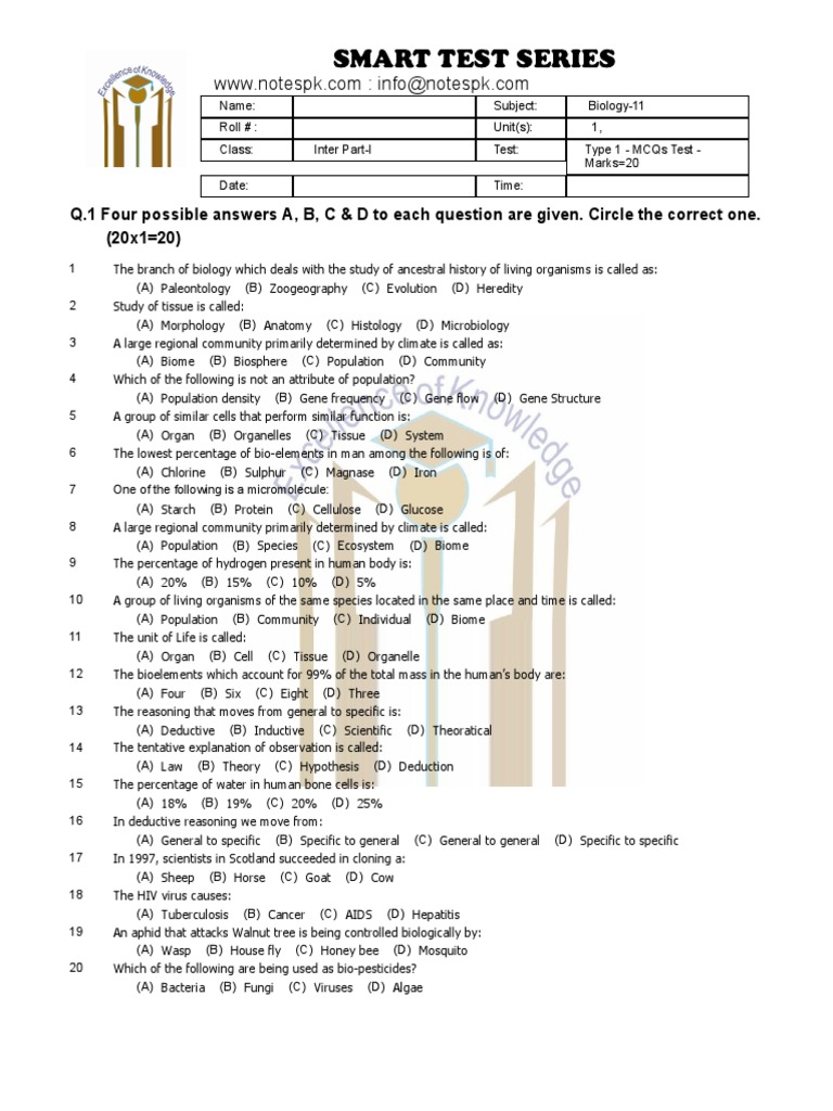 11th Biology Chapter 1 MCQs Practice Test 1 | PDF | Virus | Cell (Biology) 11th Biology Chapter 1 MCQs Practice Test 1 | PDF | Virus | Cell (Biology)