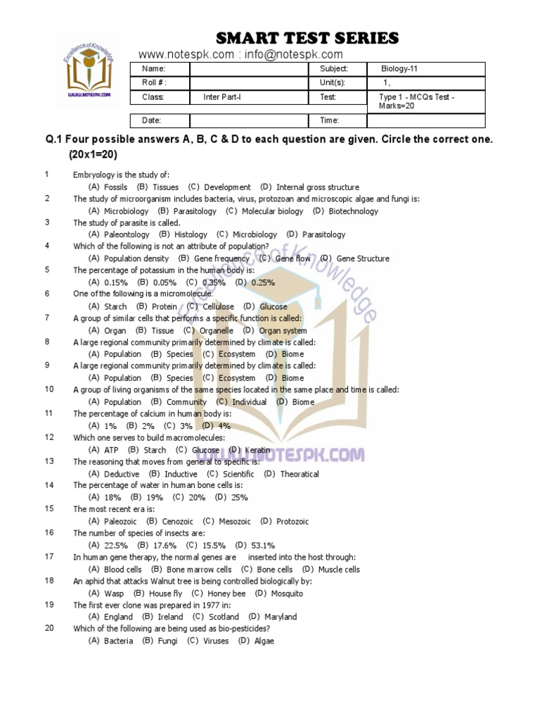 11th Biology Chapter 1 MCQs Practice Test 2 | PDF | Microbiology | Biology