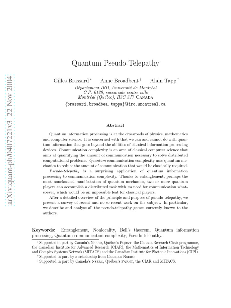 Quantum Pseudo-Telepathy | PDF | Uncertainty Principle | Physics