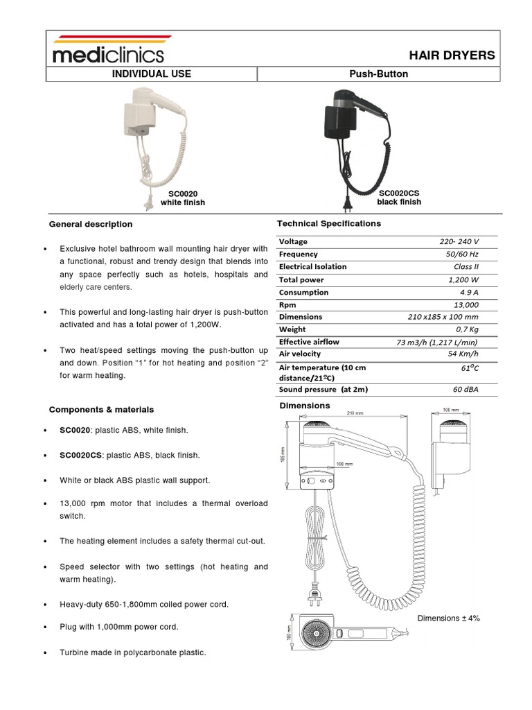 Mediclinics Hair Dryer SC0020 CS | PDF | Applied And Interdisciplinary ...