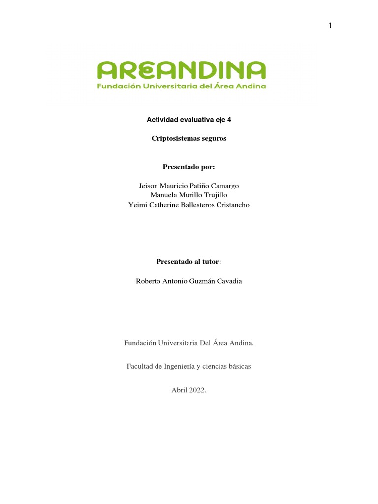 Actividad Evaluativa Eje 4 - Criptografía | PDF | Clave (criptografía) | Cifrado
