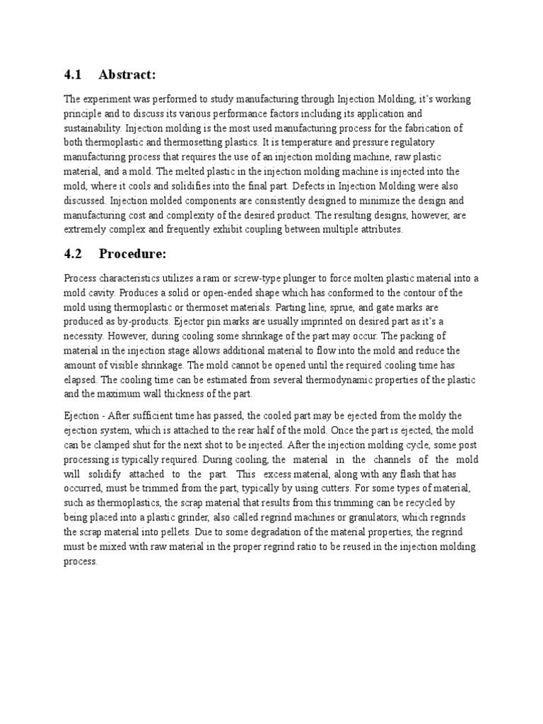 Lab Report Injection Molding Pdf Casting Metalworking Building Materials