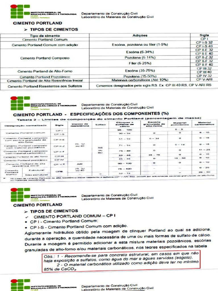 Tipos de Cimento | PDF | Cimento | Concreto