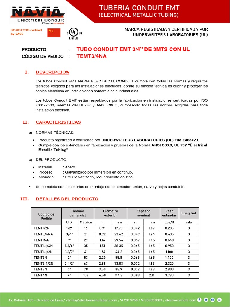 12.-Tuberia y Accesorios Emt Marca Navia | PDF | Acero | Zinc