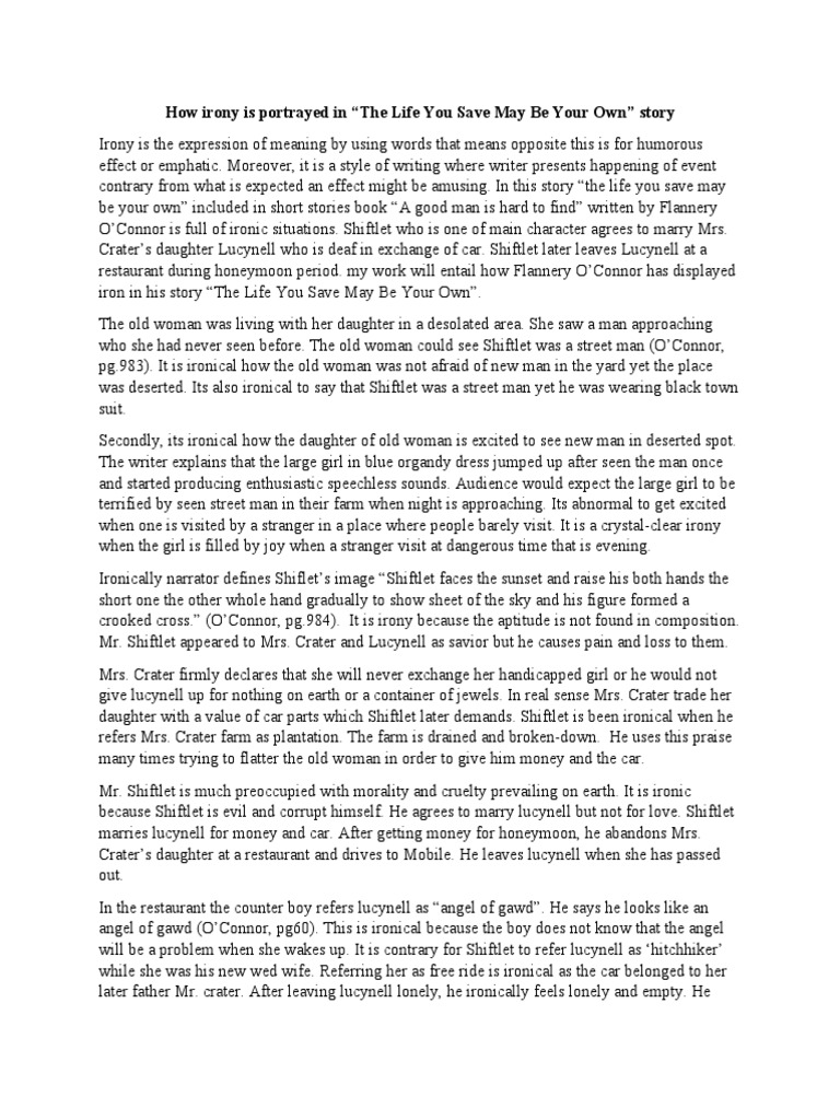 Irony in "The Life You Save May Be Your Own" | PDF