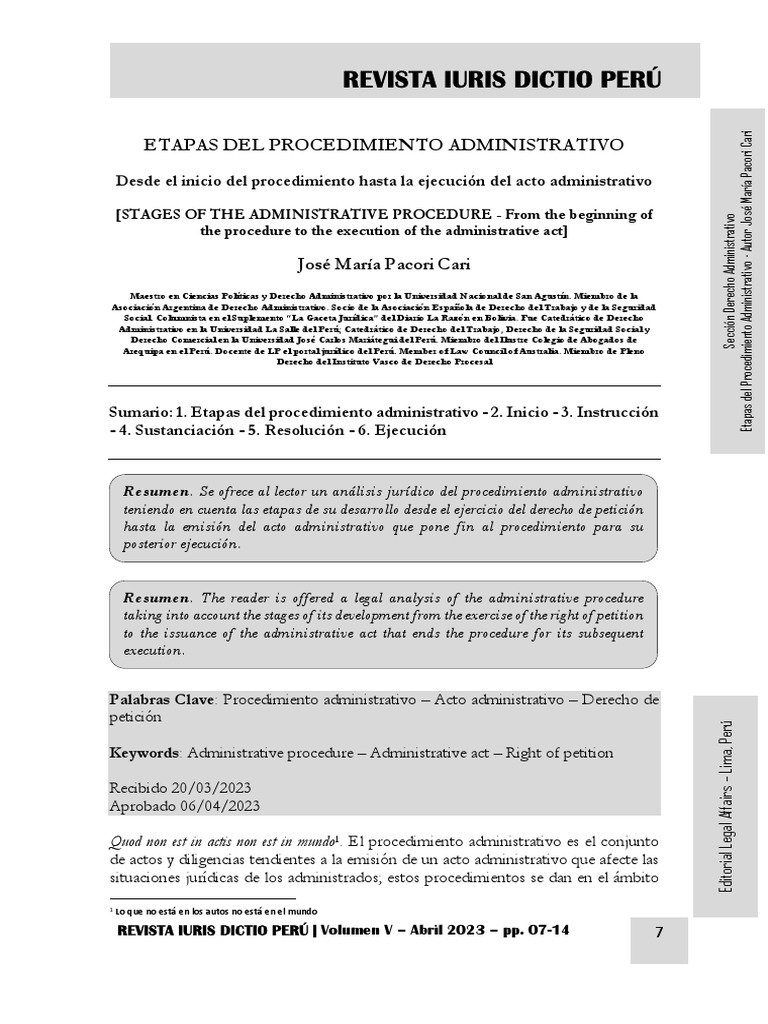 Etapas Del Procedimiento Administrativo - Autor José María Pacori Cari | PDF | Gobernancia | Ley ...