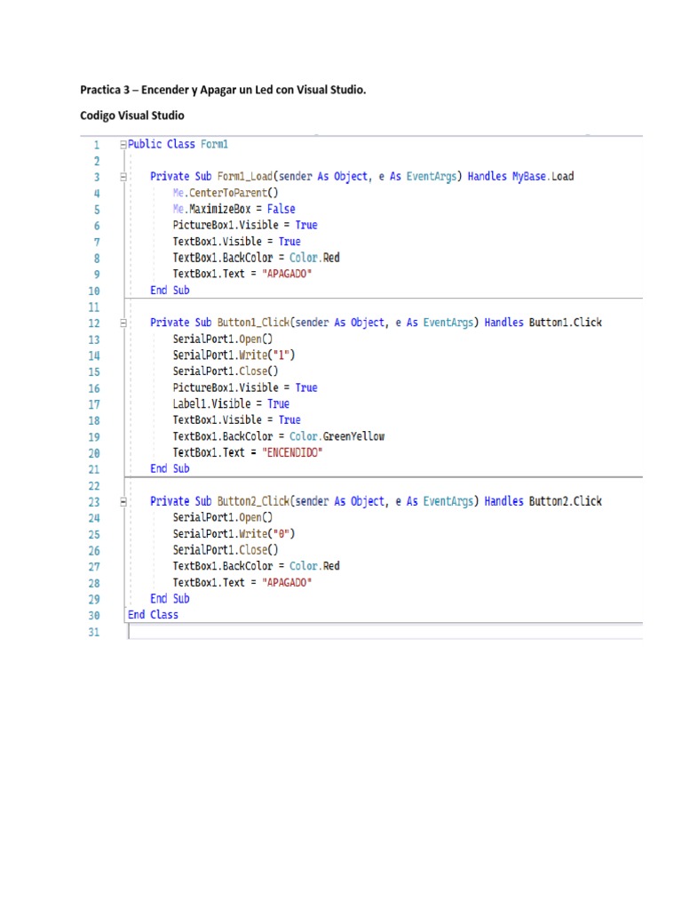 PRACTICA 4 Encender y Apagar Un Led Con Visual Basic PDF | PDF PRACTICA 4 Encender y Apagar Un Led Con Visual Basic PDF | PDF