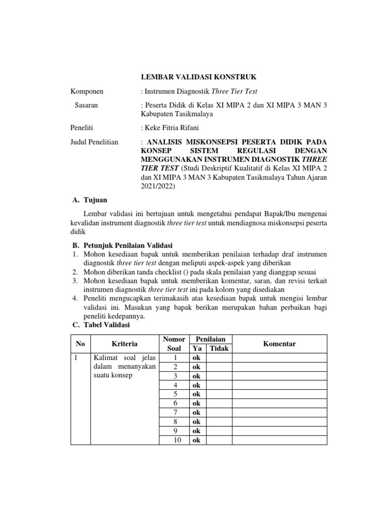 Validasi Instrumen Three Tier Test | PDF