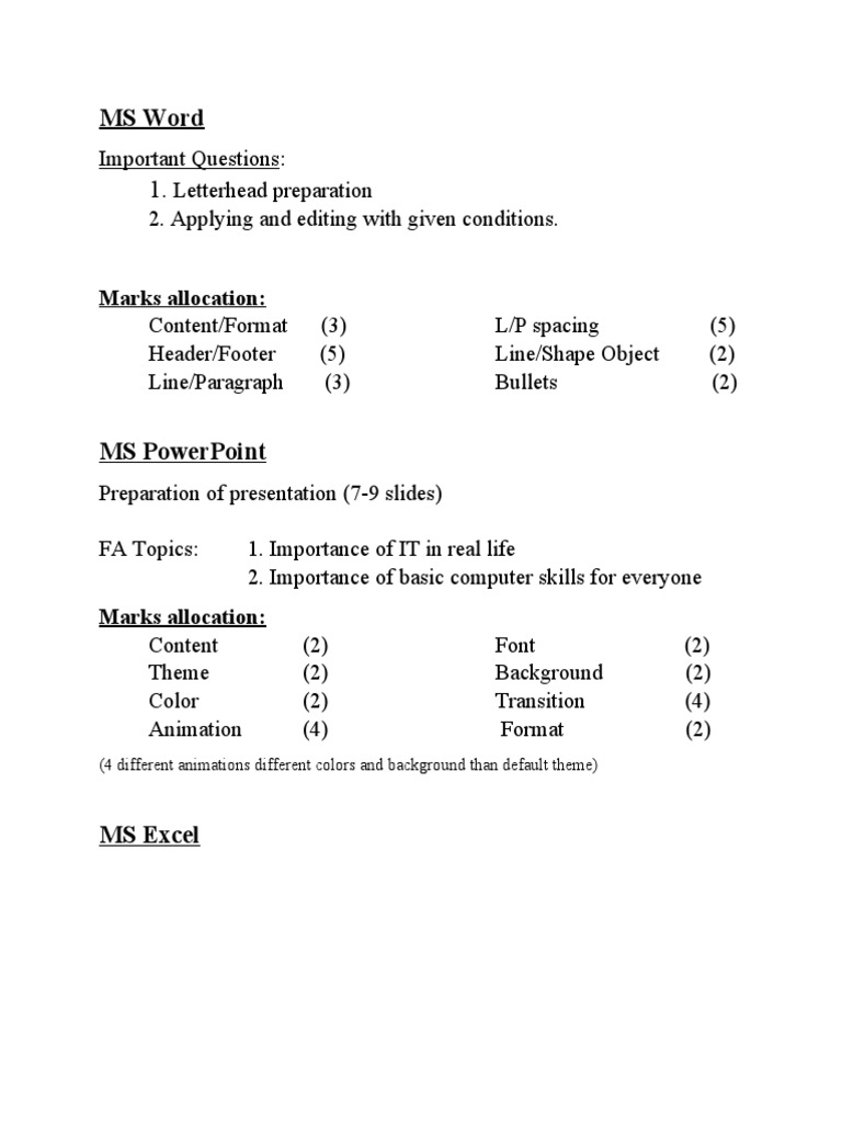 MS Word: Marks Allocation | PDF