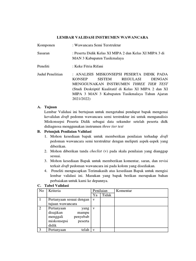 Validasi Instrumen Wawancara | PDF | Karier & Perkembangan