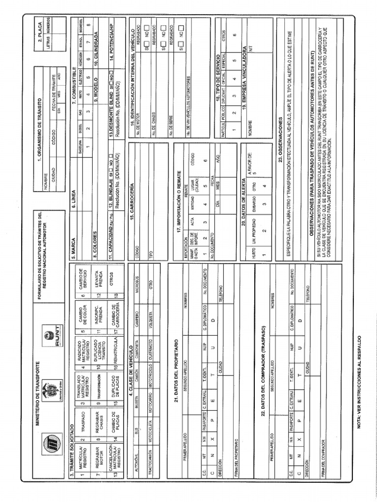 Formulario de Solicitud de Trámites Del Registro Nacional Automotor | PDF