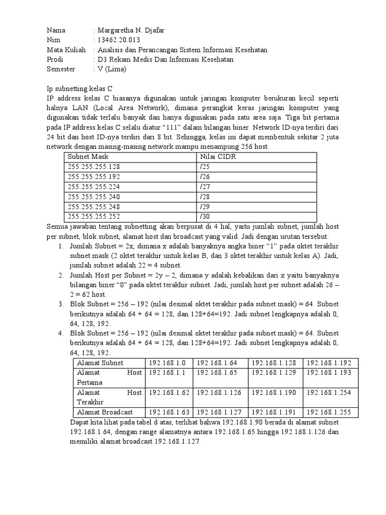 Analisis Contoh Ip Subnetting Kelas C | PDF