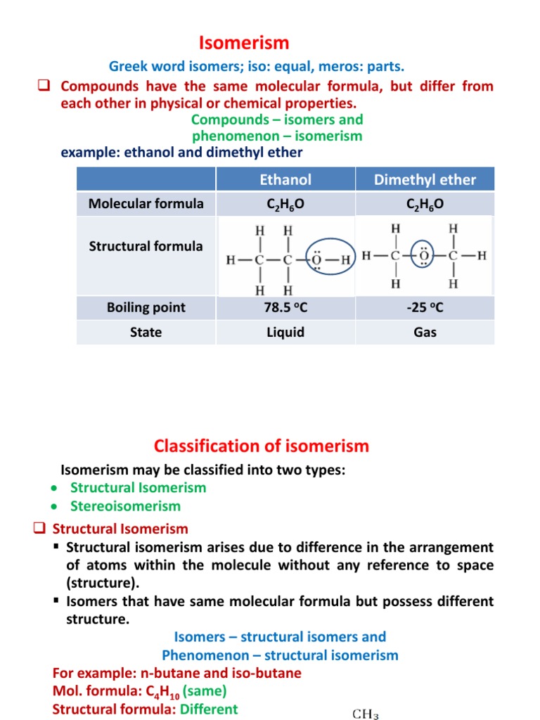 Isomerism: Greek Word Isomers Iso: Equal, Meros: Parts | PDF | Isomer ...