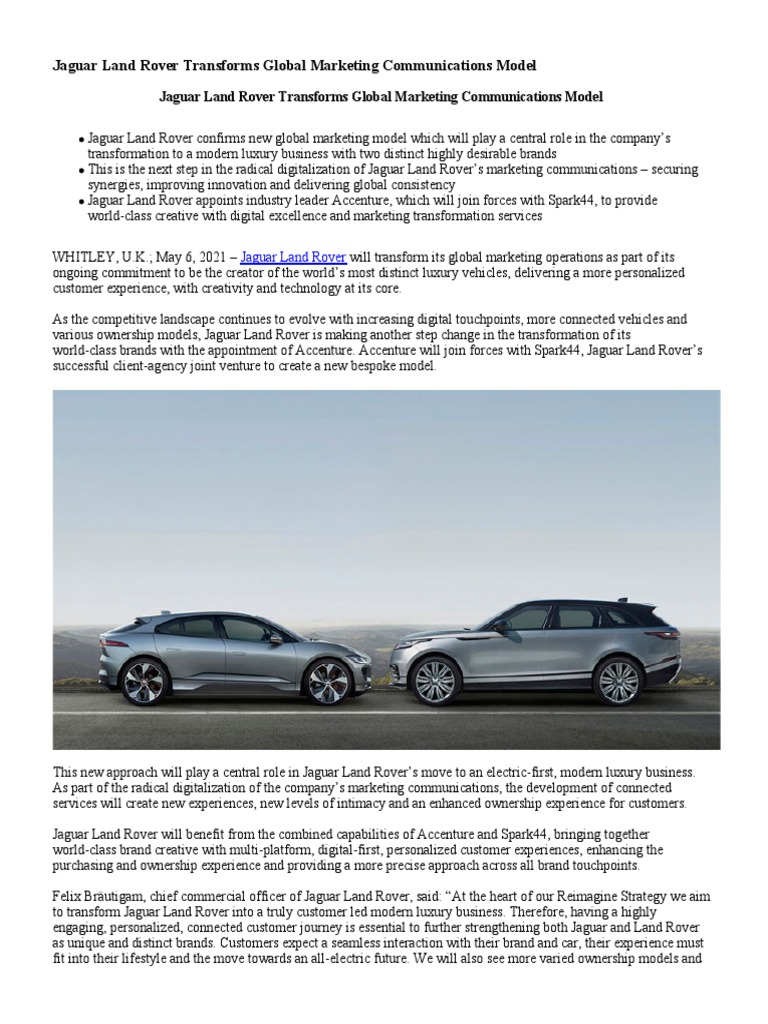 Jaguar Land Rover Transforms Global Marketing Communications Model ...