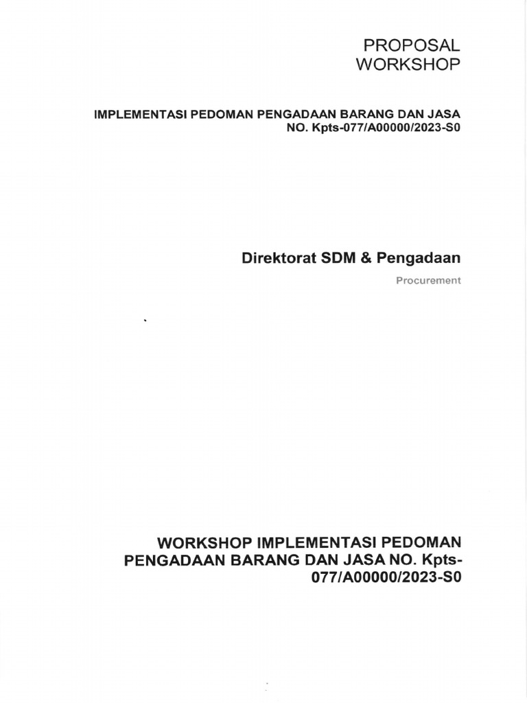Proposal Workshop Pedoman Pengadaan Barang Dan Jasa Tahun 2023 | PDF