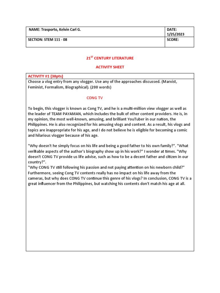 Activity Sheet | PDF