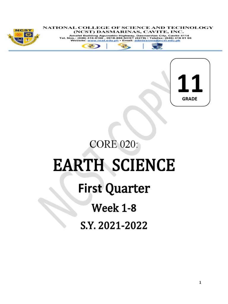 1st Quarter WEEK 1 8 EARTH SCIENCE Edited | PDF | Rock (Geology ...