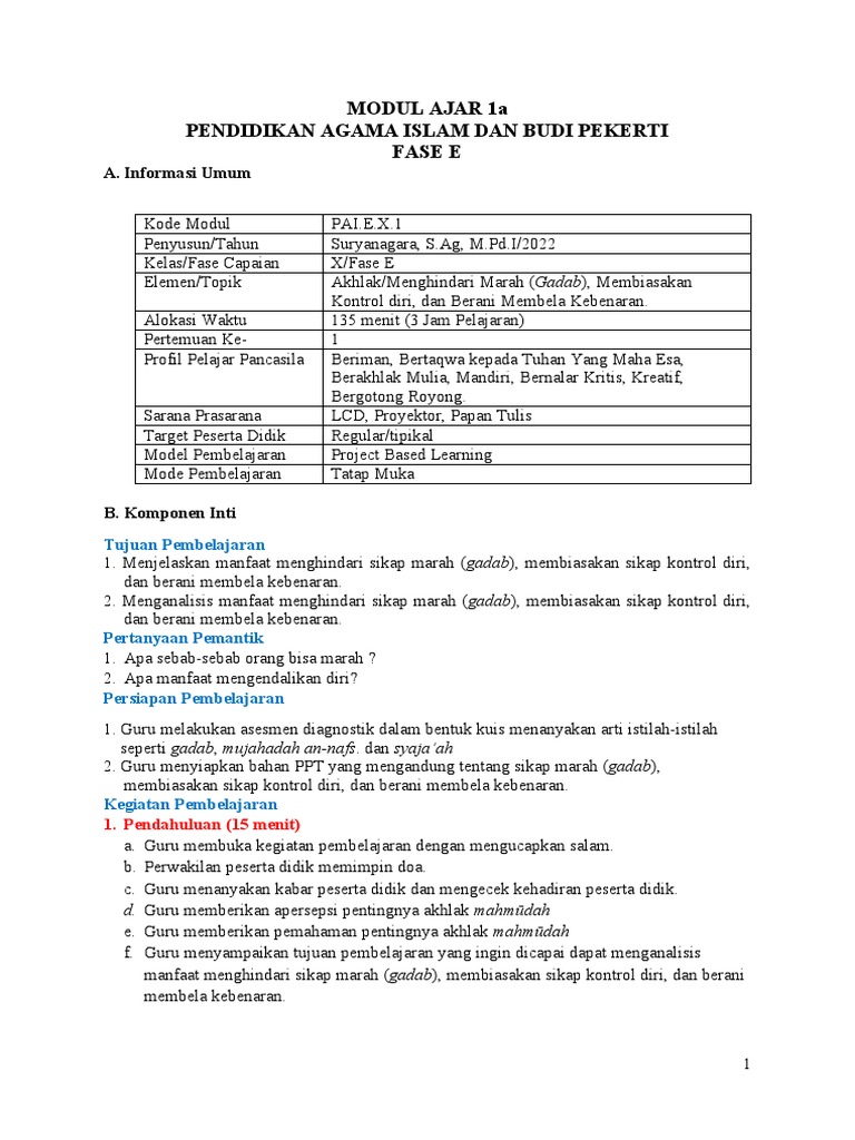 Modul Ajar Pai Sma Kelas X Bab 8 | PDF