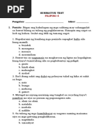 Summative Test in Filipino,ESP, AP | PDF