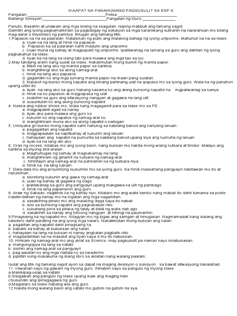 PT - Esp 6 - Q4 | PDF