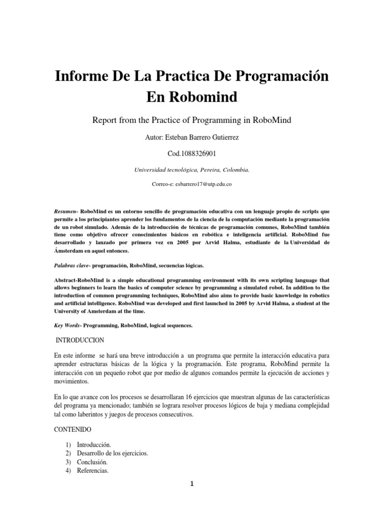 Informe Robomind | PDF | Robot | Robótica