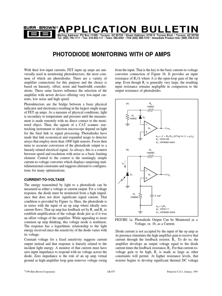 Application Bulletin: Photodiode Monitoring With Op Amps | PDF ...
