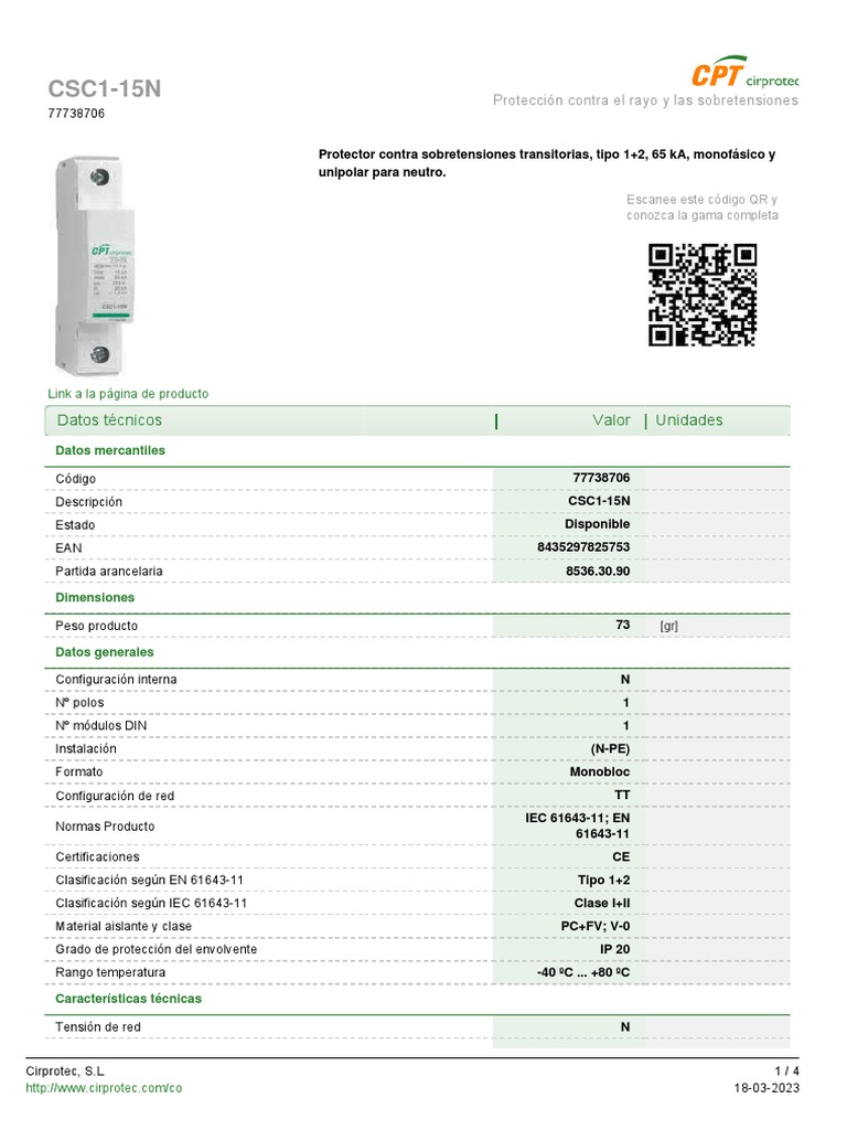 CPT Cirprotec CSC1 15N 77738706 | PDF | Cantidad | Cantidades fisicas
