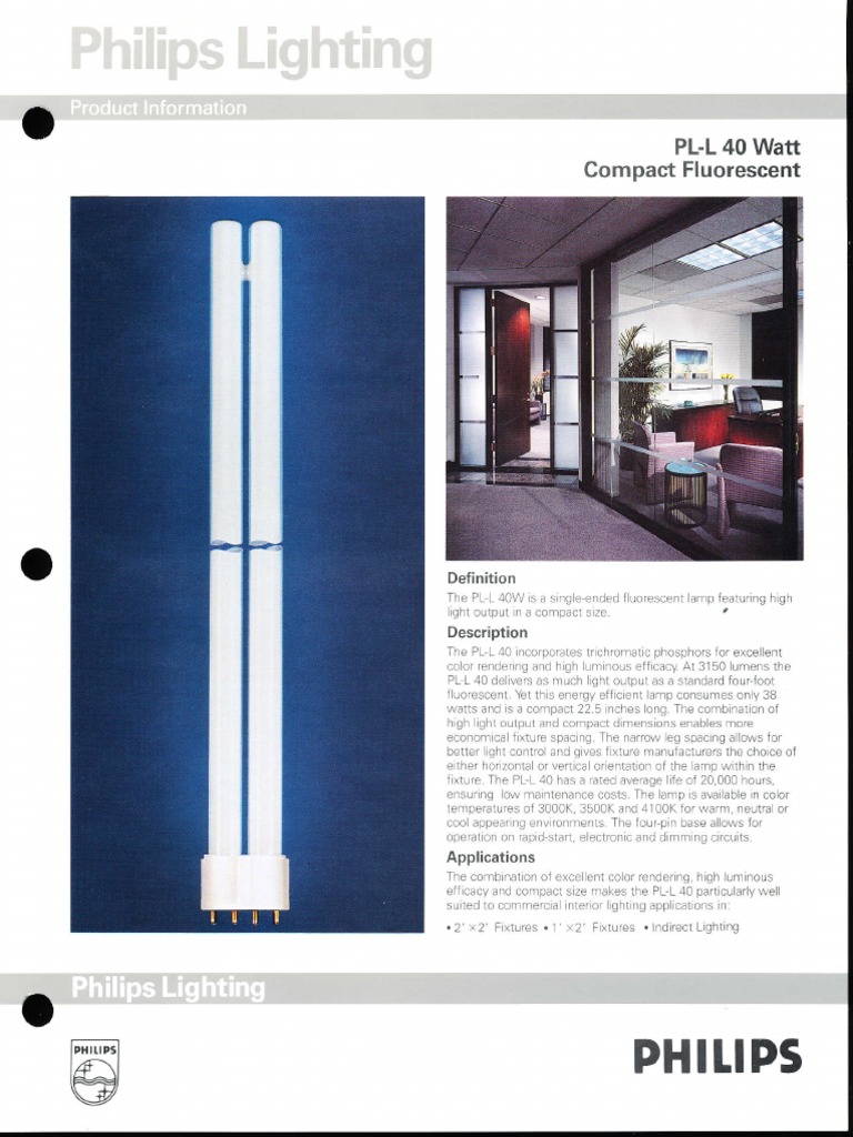 Philips PLL 40w Compact Fluorescent Lamp Bulletin 8-94 | PDF ...
