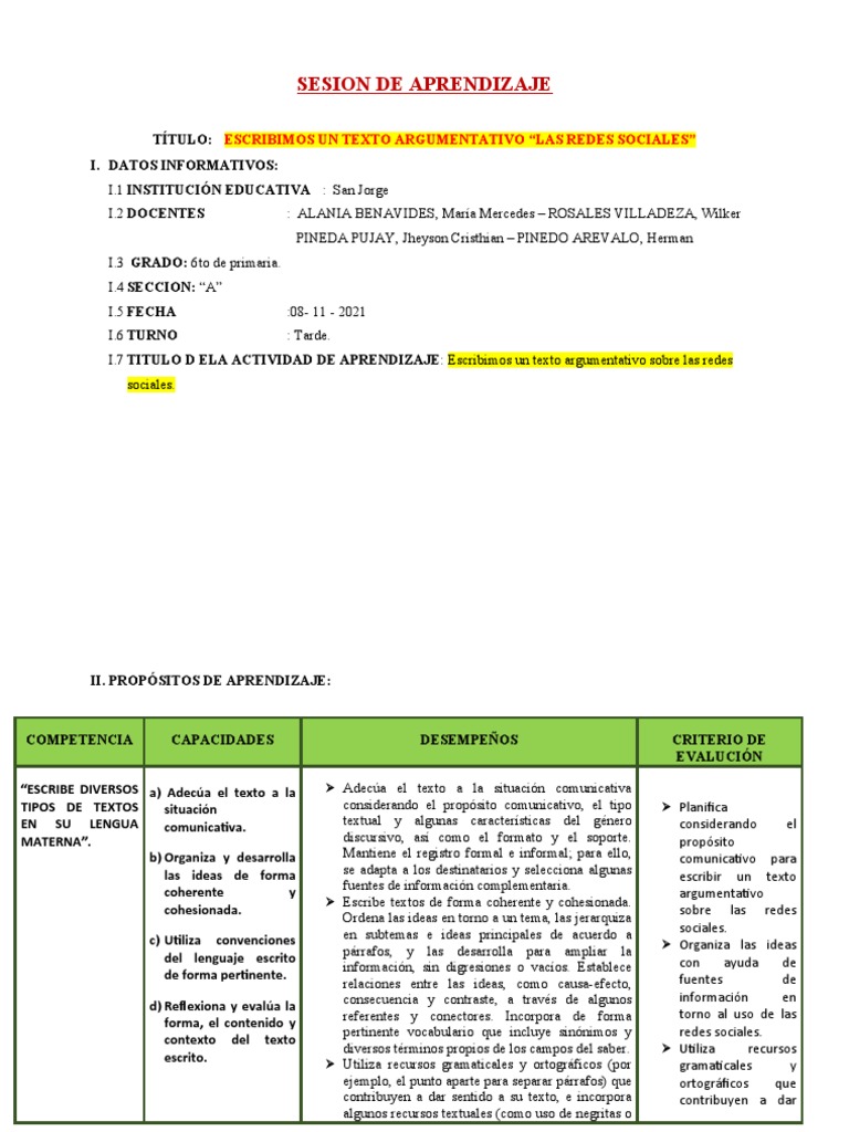 Sesion de Aprendizaje de Sexto Grado-1 | PDF | Evaluación | Ortografía