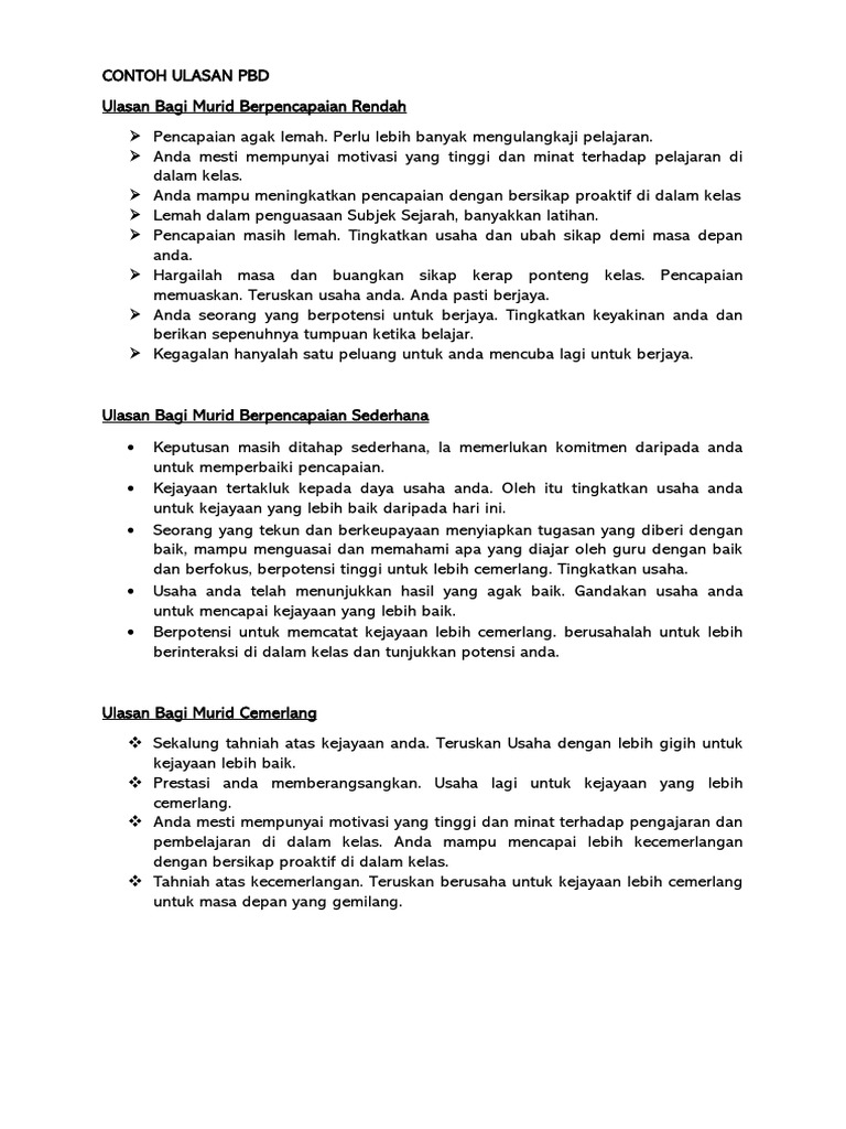 Contoh Ulasan PBD | PDF