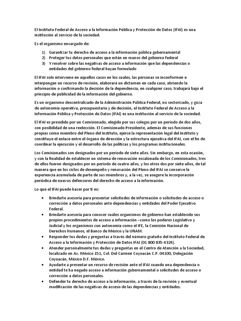 Que Es El IFAI | PDF | Privacidad de la información | Leyes de libertad ...