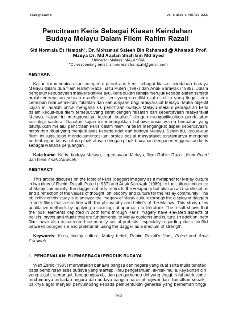 Pencitraan Keris Sebagai Kiasan Keindahan Budaya Melayu Dalam Filem ...