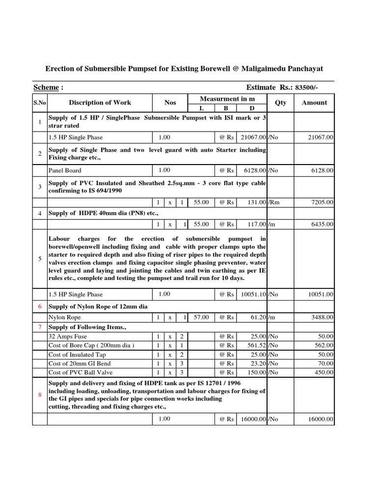 Pumpset Erection With Sintex Tank | PDF | Building Materials ...