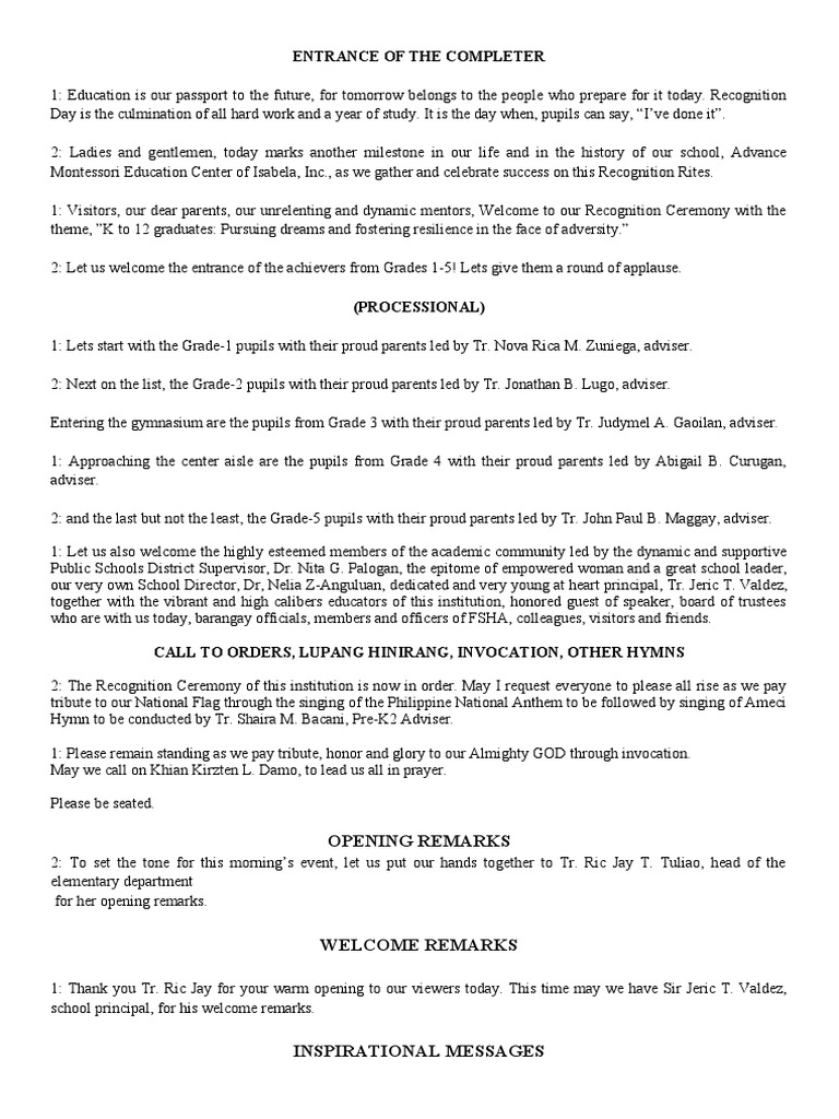 Entrance of The Completer: Opening Remarks | PDF