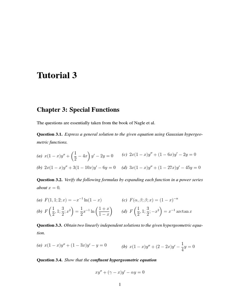 Tutorial 3: Chapter 3: Special Functions | PDF | Polynomial | Mathematical Relations