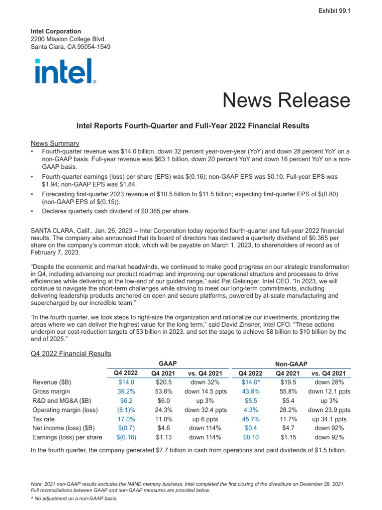 Q4 22 - EarningsRelease | PDF | Intel | Stocks