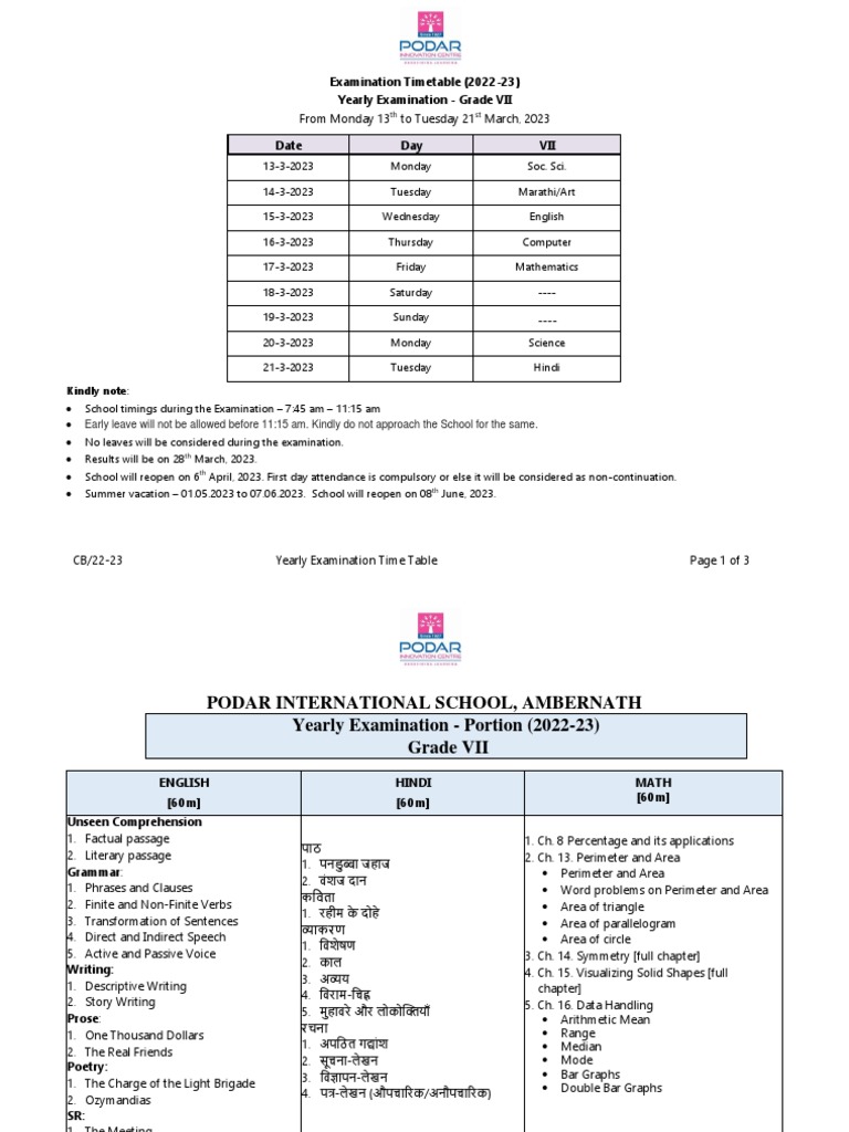 CB - YE - Grade VII - Timetable and Syllabus | PDF | Area | Syntax