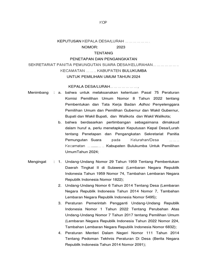 Format SK Sekretariat PPS | PDF