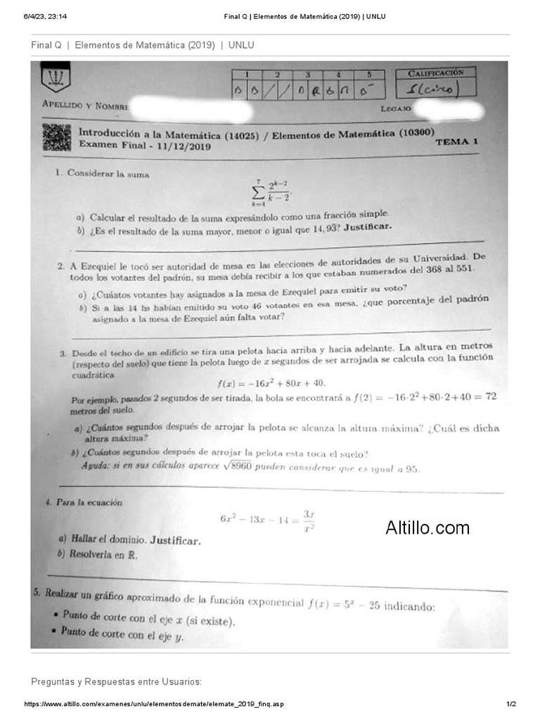 Final Q - Elementos de Matemática (2019) - UNLU | PDF