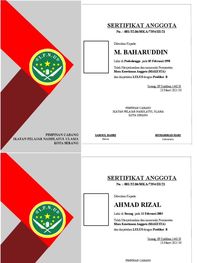 M. Baharuddin: Sertifikat Anggota | PDF