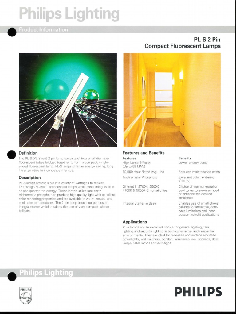 PL-S 2 Pin Compact Fluorescent Lamps | PDF | Building Engineering ...